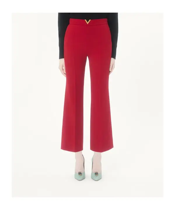 Valentino Garavani Cropped Wool Crepe Pants With Gold Logo Plaque - Red