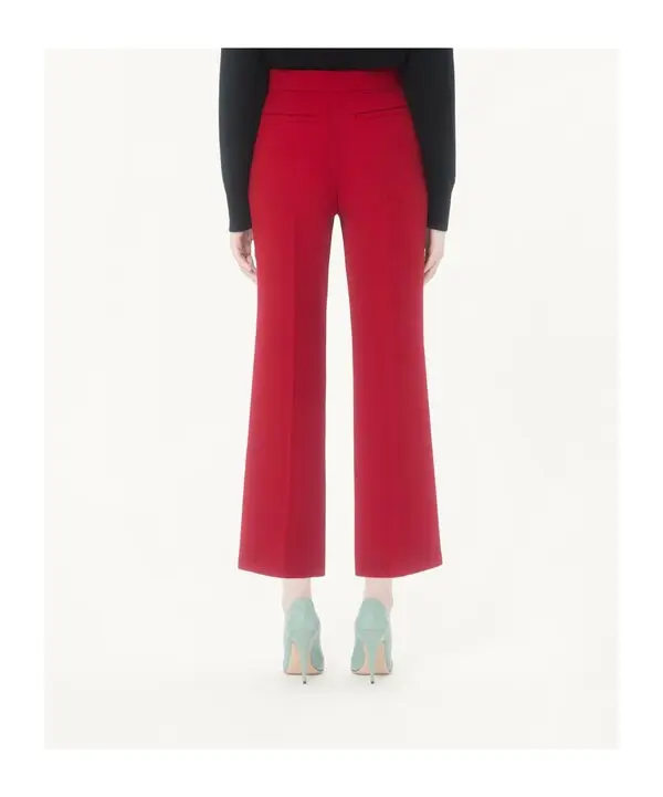 Valentino Garavani Cropped Wool Crepe Pants With Gold Logo Plaque - Red