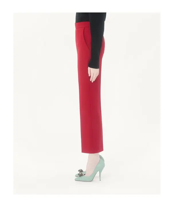 Valentino Garavani Cropped Wool Crepe Pants With Gold Logo Plaque - Red