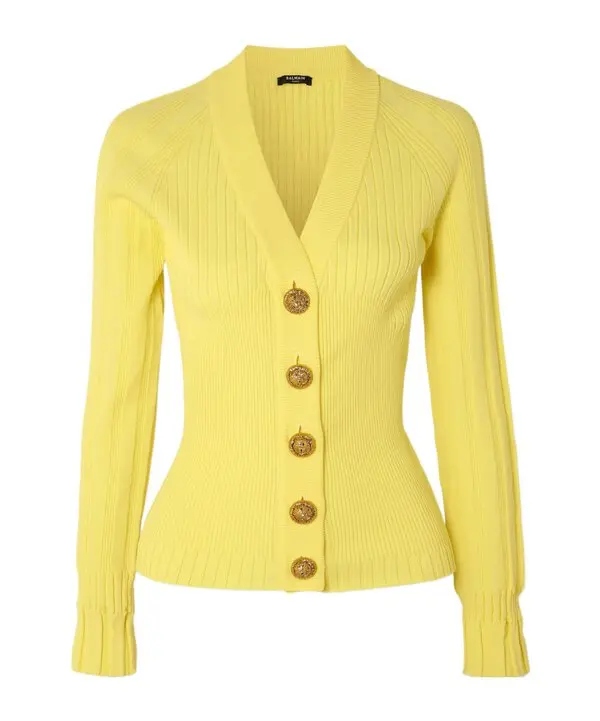 Balmain V-neck Button-down Cardigan - Yellow