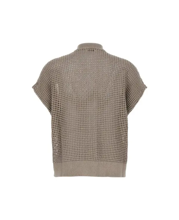 Brunello Cucinelli Zip-neck Open-knit Top