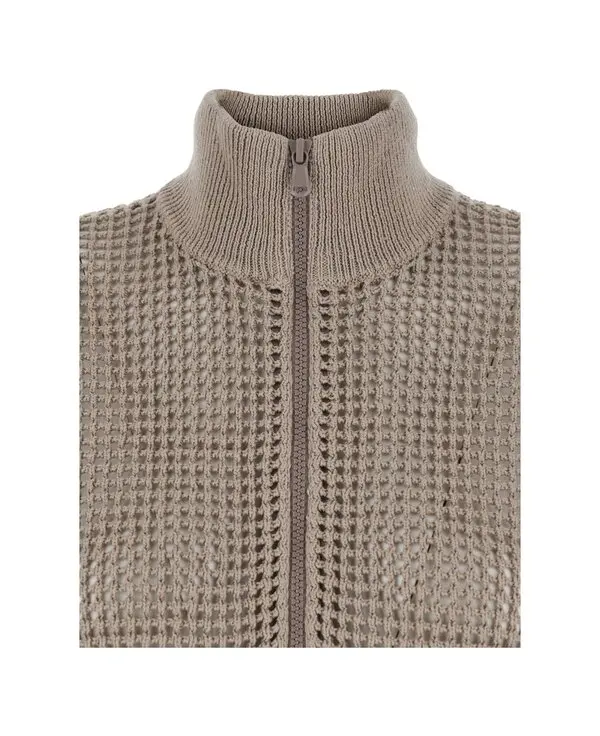 Brunello Cucinelli Zip-neck Open-knit Top
