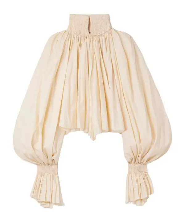 Khaite Durer Smocked Puff-sleeve Top - Cream