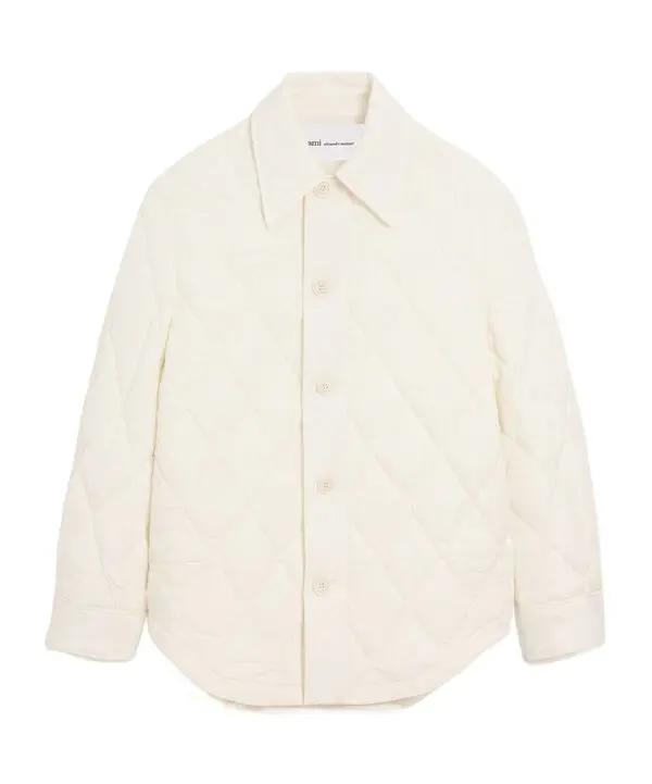 Ami Padded Quilted Buttoned Jacket - White Cream