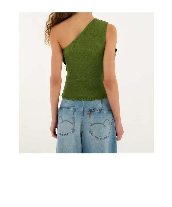 Farm Rio Ruffled One-shoulder Top With Floral Appliqu