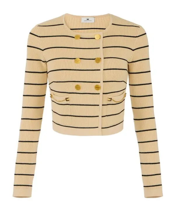Elisabetta Franchi Striped Button-fastening Cardigan - Beige/black