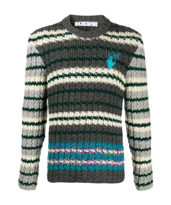Off-White Horizontal Stripe Ribbed Jumper