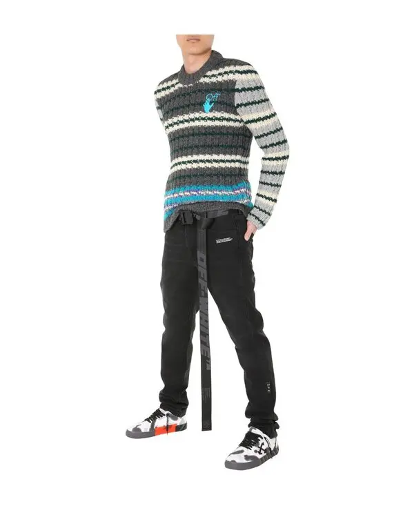 Off-White Horizontal Stripe Ribbed Jumper