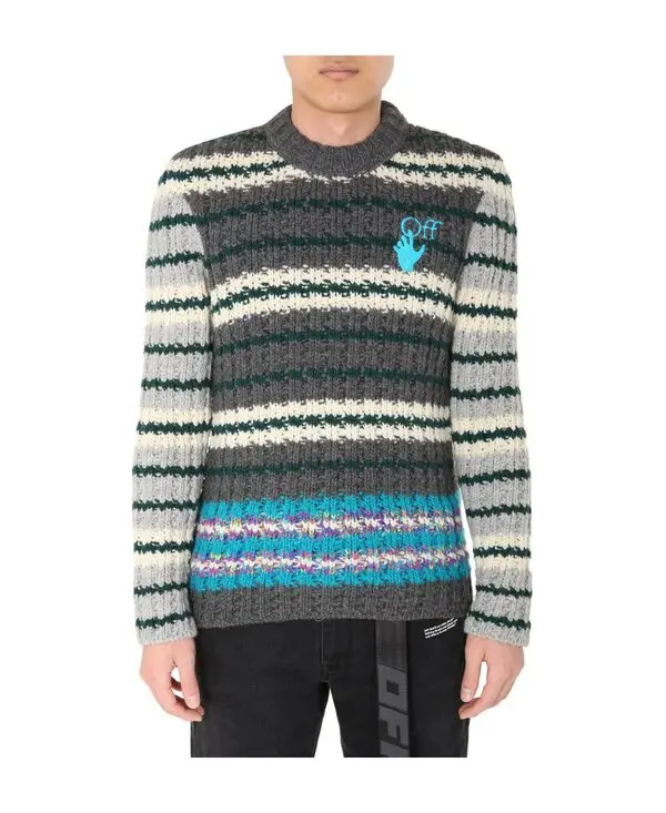 Off-White Horizontal Stripe Ribbed Jumper