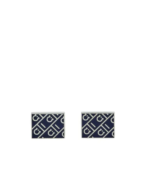 FERRAGAMO Monogram Cufflinks - Silver/navy Blue
