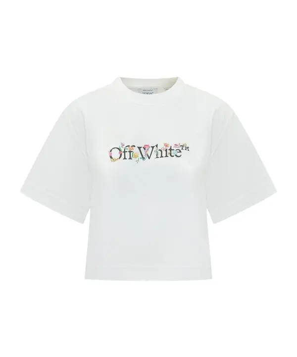 Off-White Bookish Glowing Flower Crop T-shirt - White