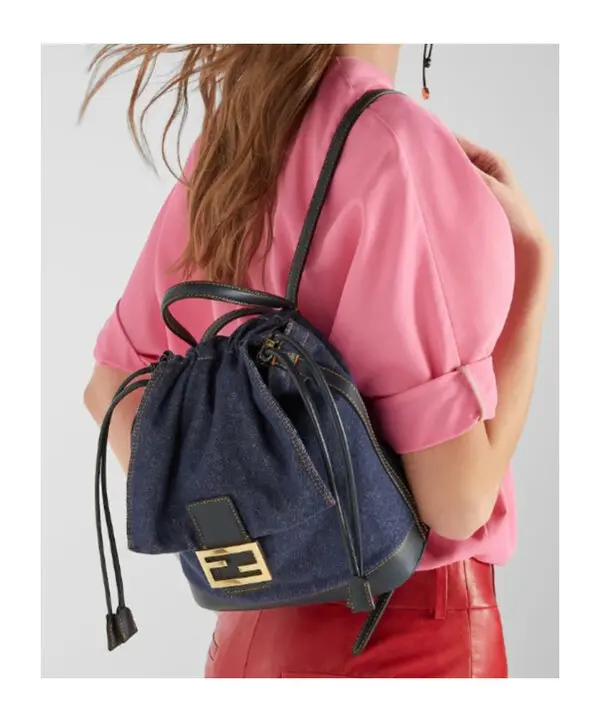 Fendi Ff Buckle Denim Backpack
