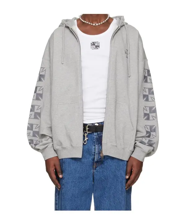 Vetements Logo Zip-up Hoodie - Grey