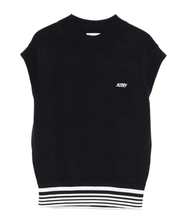 AUTRY Sleeveless Crewneck Knit Top With Striped Hem