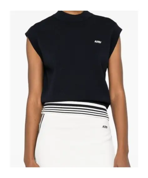 AUTRY Sleeveless Crewneck Knit Top With Striped Hem