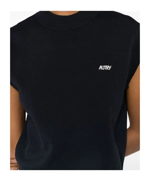 AUTRY Sleeveless Crewneck Knit Top With Striped Hem