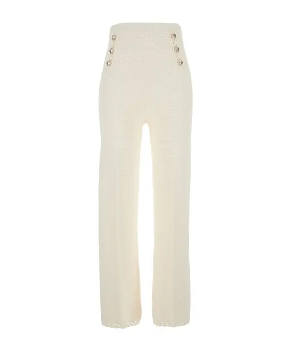 TWINSET Crochet Detailed Knitted High Waist Pants - White