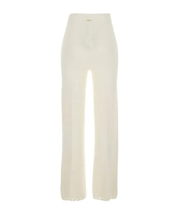 TWINSET Crochet Detailed Knitted High Waist Pants - White