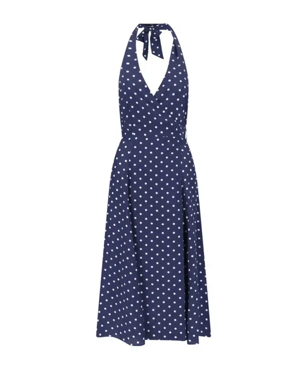 P.a.r.o.s.h Polka Dot V-neck Halter Dress - Blue