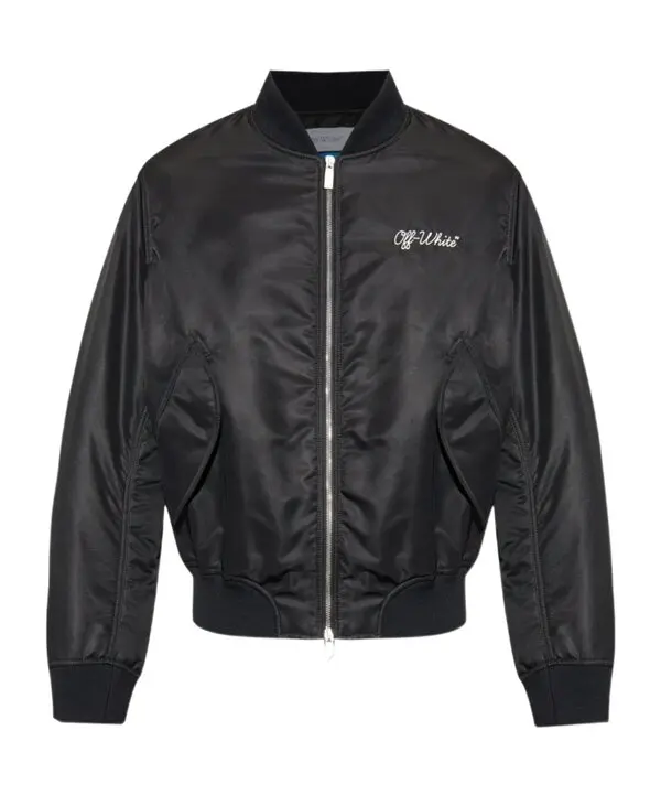 Off-White Embroidered Zip-up Bomber Jacket - Black