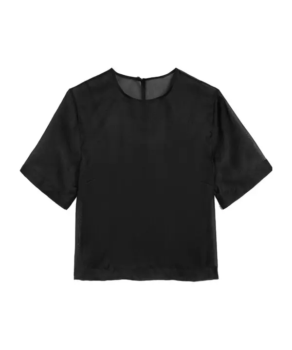 Ami Short-sleeves Sheer Top - Black