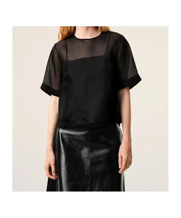 Ami Short-sleeves Sheer Top - Black