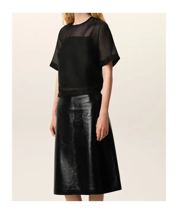 Ami Short-sleeves Sheer Top - Black