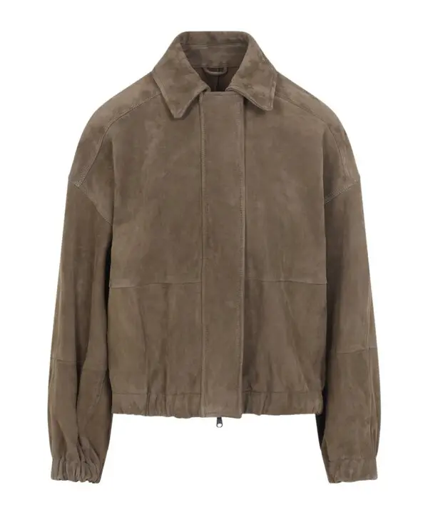 Brunello Cucinelli Couture Shiny Zipper Pull Outerwear Jacket - Brown