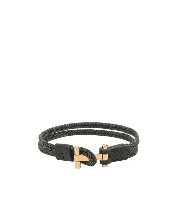 TOM FORD T Logo Plaque Braided Rope Bracelet - Black