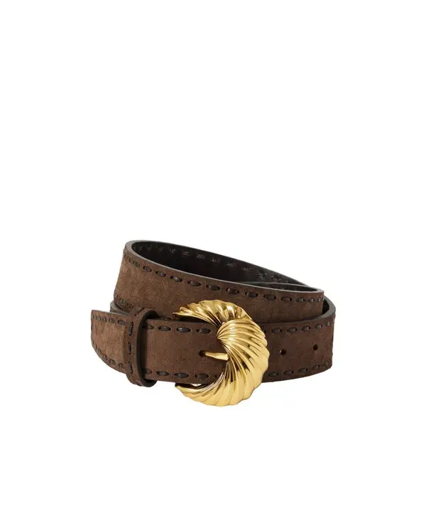 Etro Suede Belt With Gold Buckle - Dark Brown