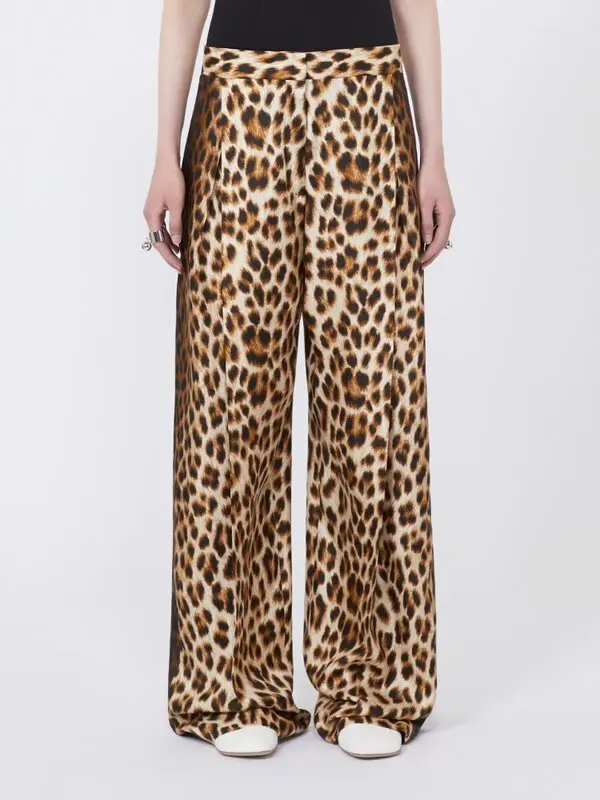 Sportmax Animal Print Draped Wide-leg Trousers - Camel