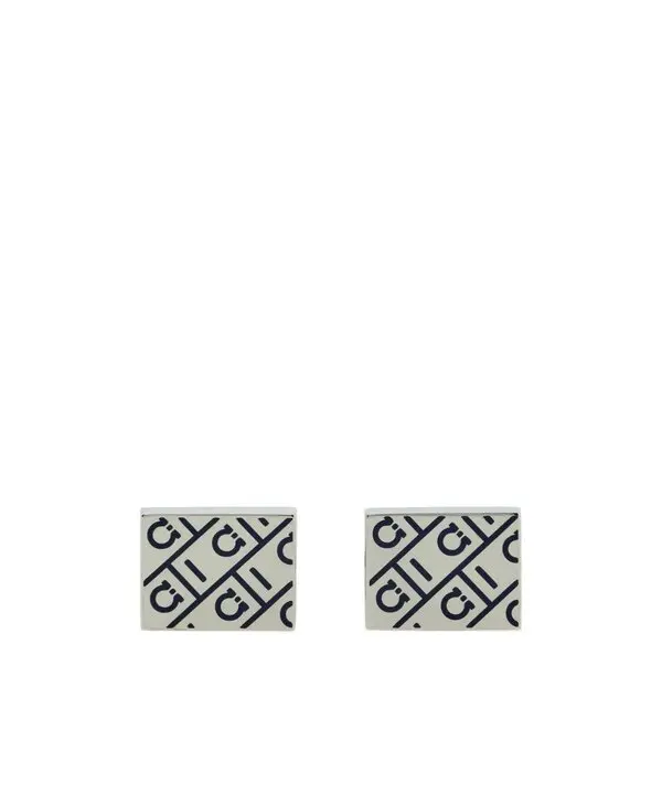 FERRAGAMO Monogram Cufflinks - Silver/navy Blue