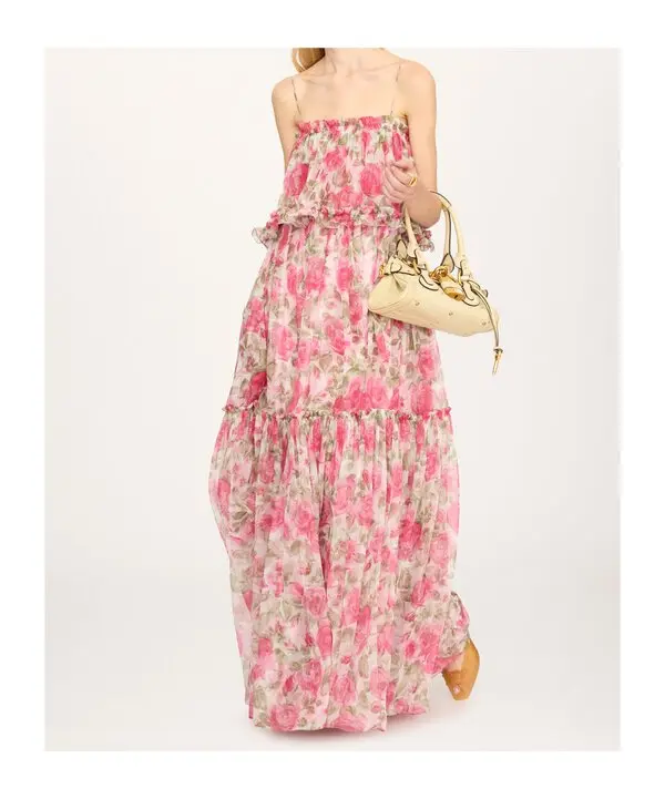 Chloé Floral Print Silk Mousseline Maxi Dress