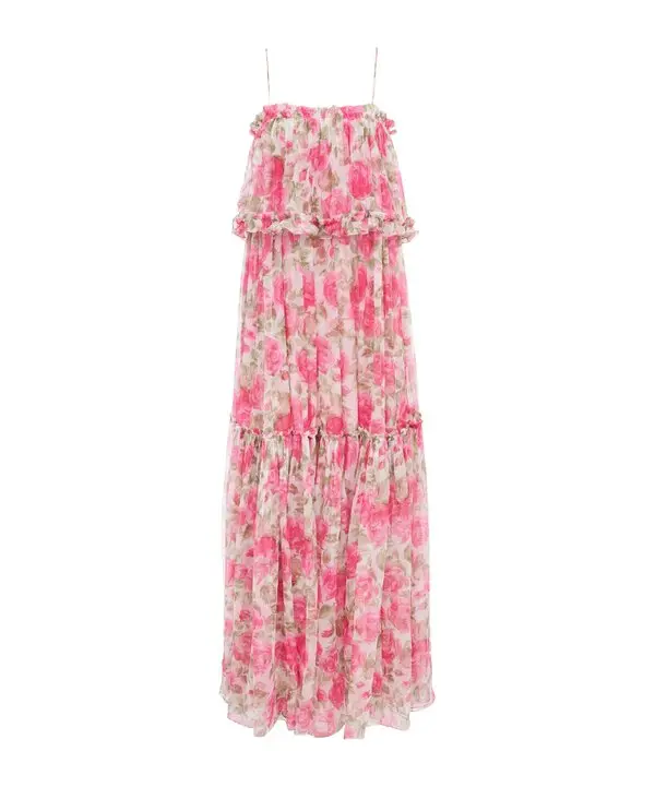 Chloé Floral Print Silk Mousseline Maxi Dress - Pink