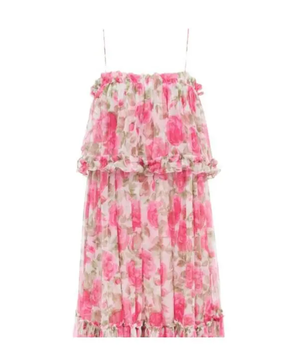 Chloé Floral Print Silk Mousseline Maxi Dress - Pink