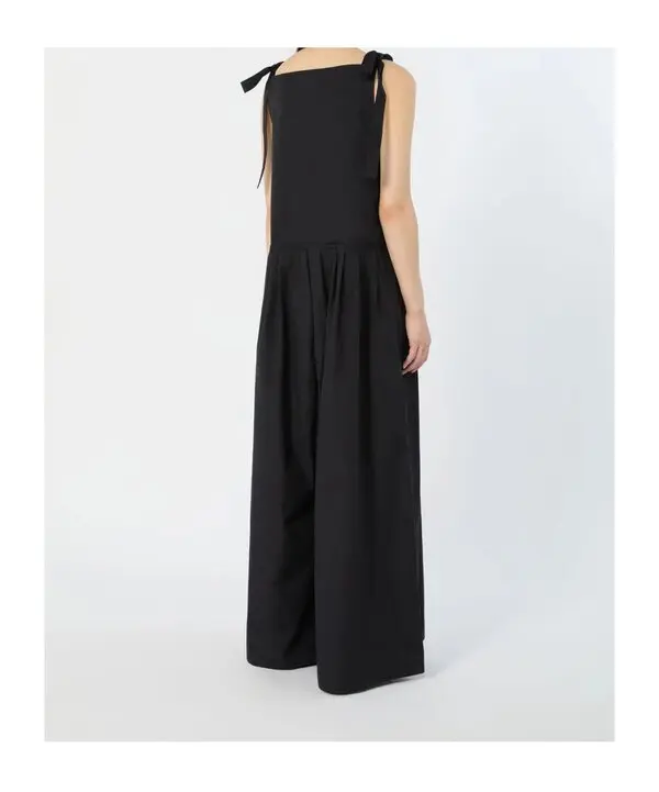 Max Mara Sleeveless Poplin Jumpsuit With Shoulder Ties And Pleated Details