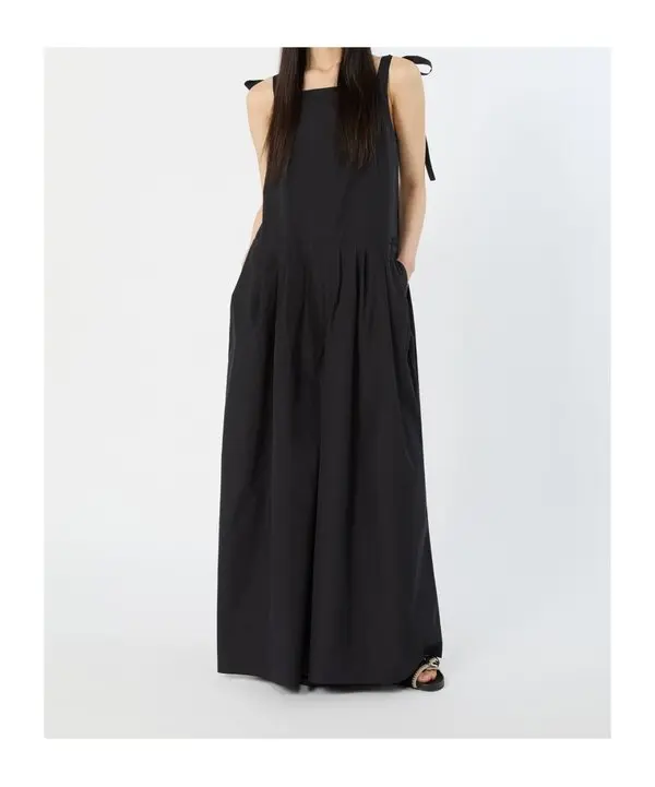 Max Mara Sleeveless Poplin Jumpsuit With Shoulder Ties And Pleated Details