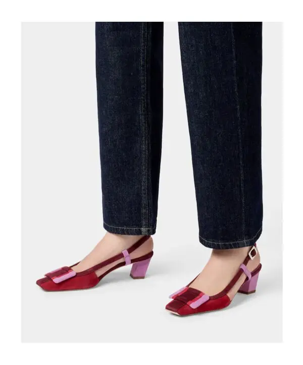 ROGER VIVIER Striped Slingback Heeled Pumps - Red