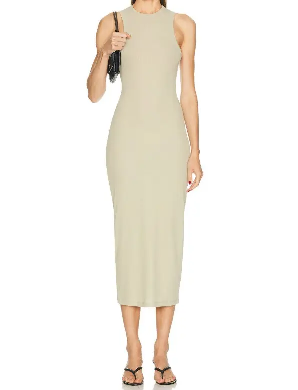 Wardrobe.NYC Sleeveless Ribbed Round Neck Dress - Nude