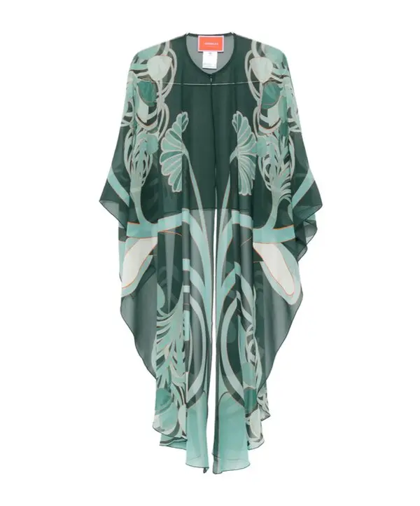 La DoubleJ Maria Floral Open Kaftan - Dark Green