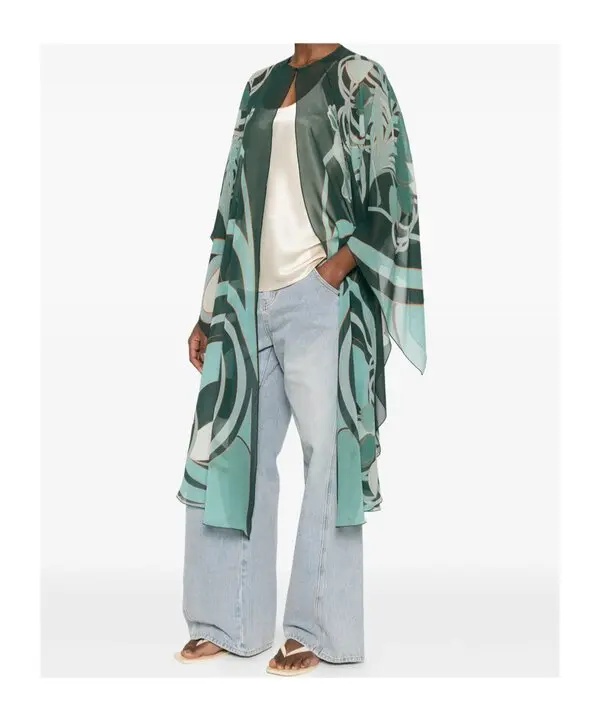 La DoubleJ Maria Floral Open Kaftan - Dark Green