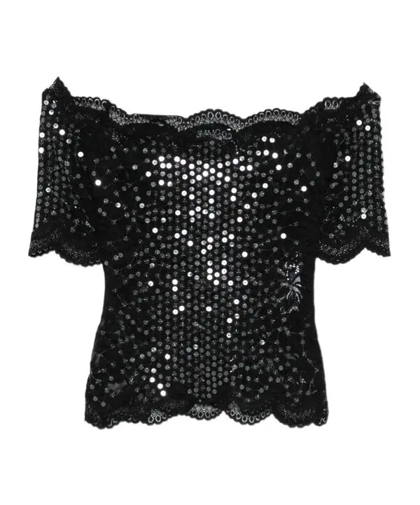 Rabanne Sequin Lace Top - Black
