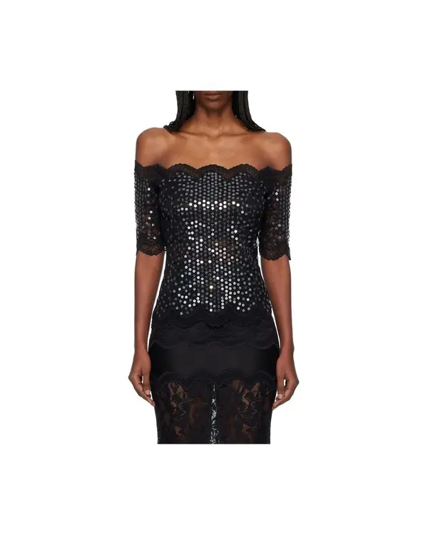 Rabanne Sequin Lace Top - Black