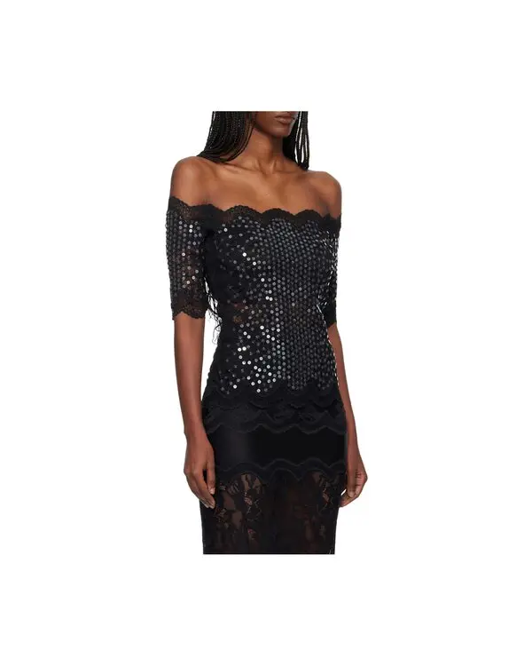 Rabanne Sequin Lace Top - Black