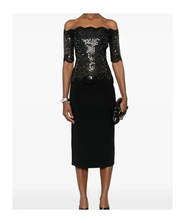 Rabanne Sequin Lace Top - Black