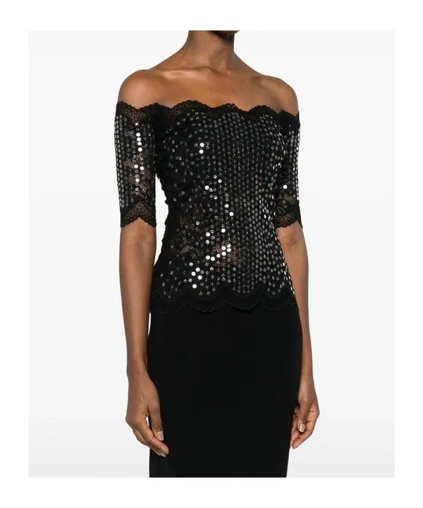 Rabanne Sequin Lace Top - Black