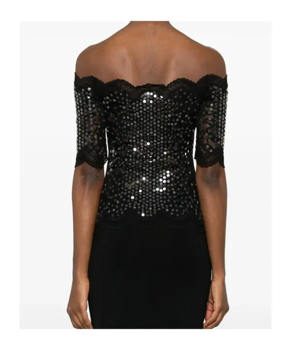 Rabanne Sequin Lace Top - Black