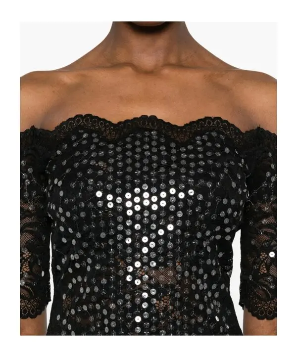 Rabanne Sequin Lace Top - Black