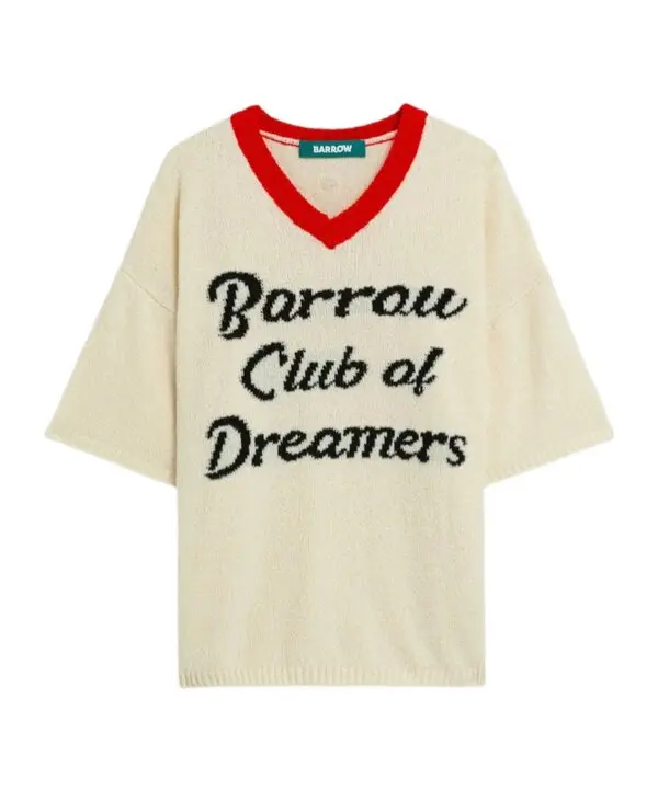 BARROW Slogan V-neck Knitted Top - Cream