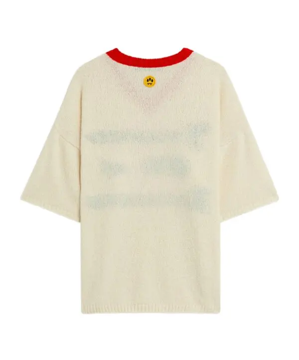 BARROW Slogan V-neck Knitted Top - Cream